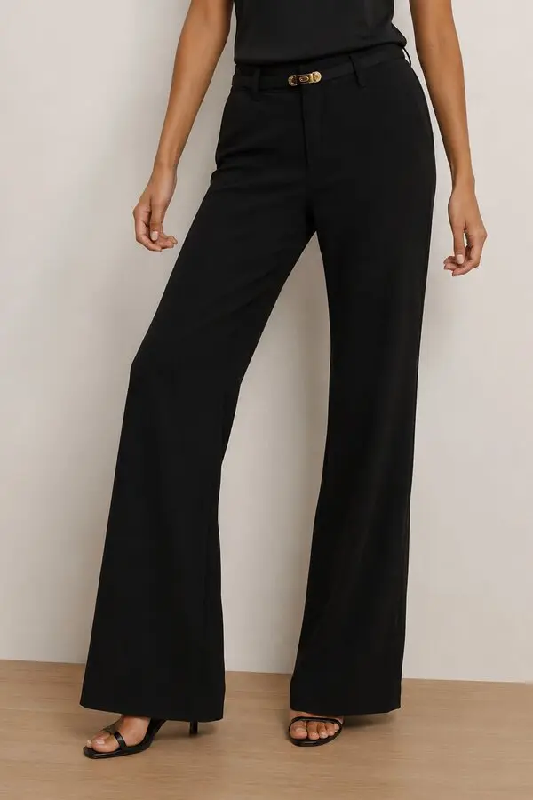 THE NOLI SHOP Martina Belted Flare Trousers - Black