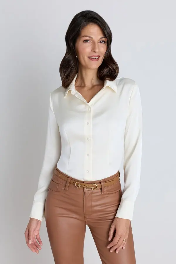 THE NOLI SHOP Paulina Silk Blouse - Pearl
