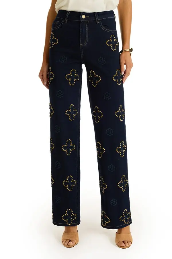 THE NOLI SHOP Kaia Studded High Rise Jean - Indigo