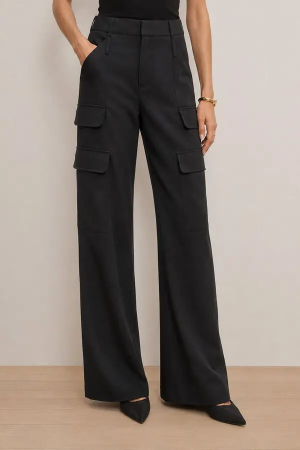 THE NOLI SHOP Milan Satin Cargo Pant - Black