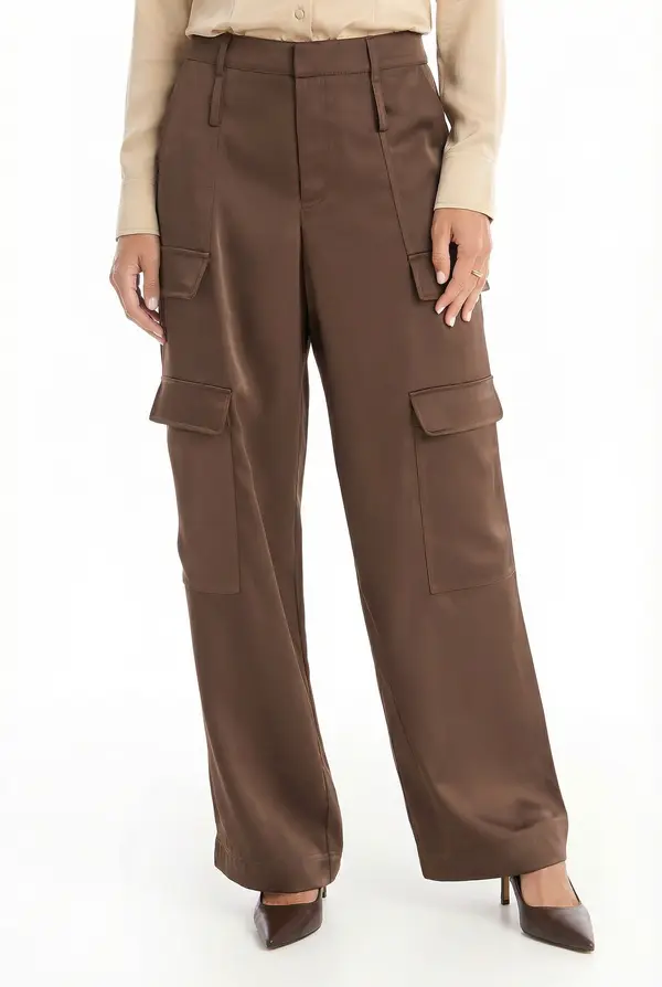 THE NOLI SHOP Milan Satin Cargo Pant - Espresso
