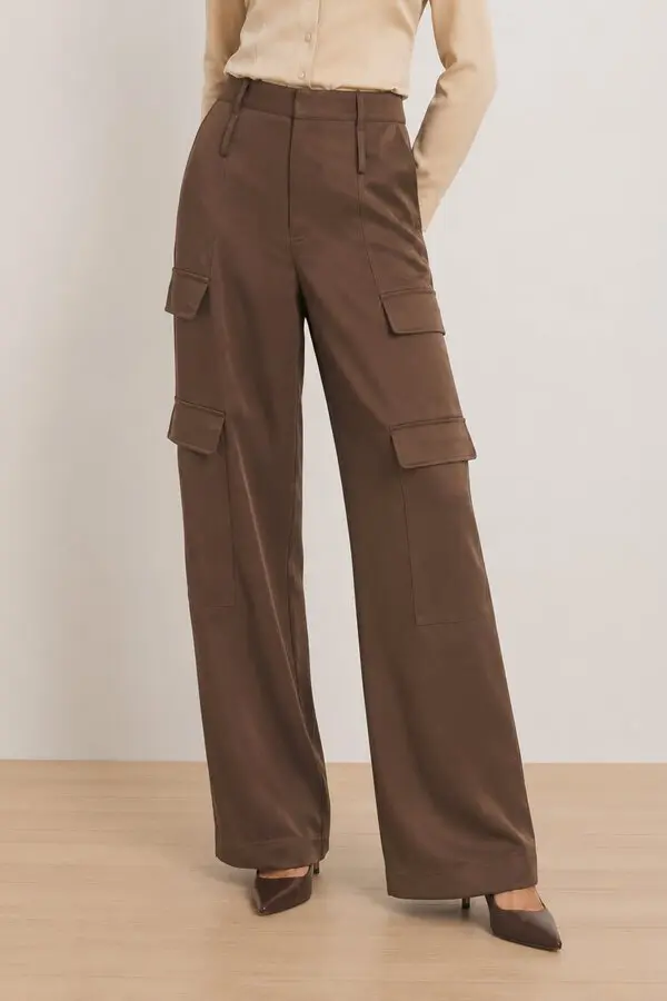 THE NOLI SHOP Milan Satin Cargo Pant - Espresso