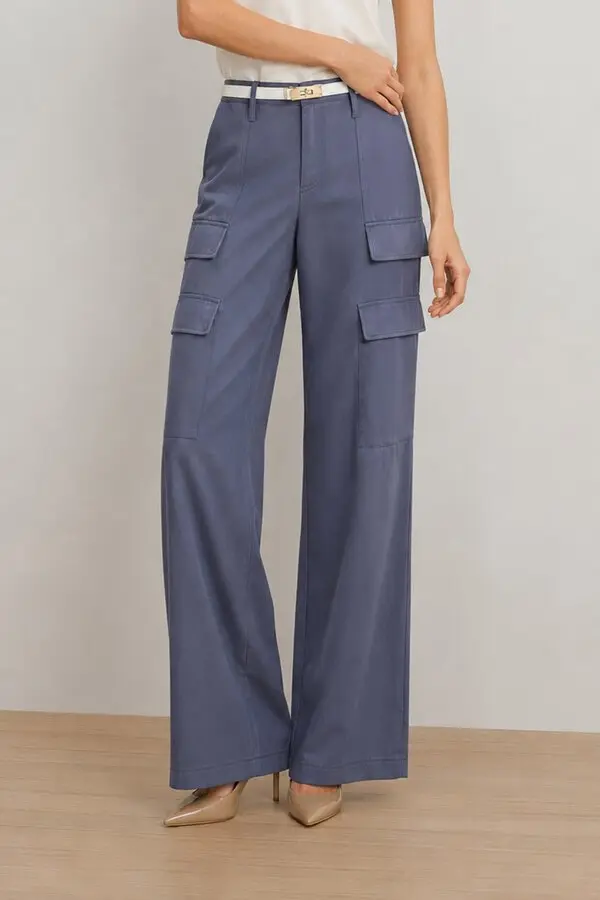THE NOLI SHOP Milan Satin Cargo Pant - Navy