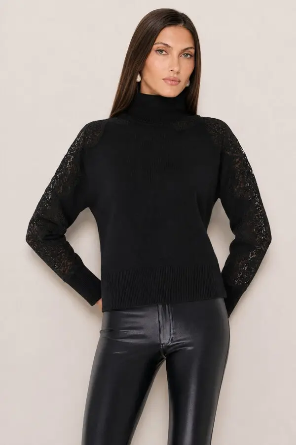 THE NOLI SHOP Camille Lace Turtleneck Sweater - Black