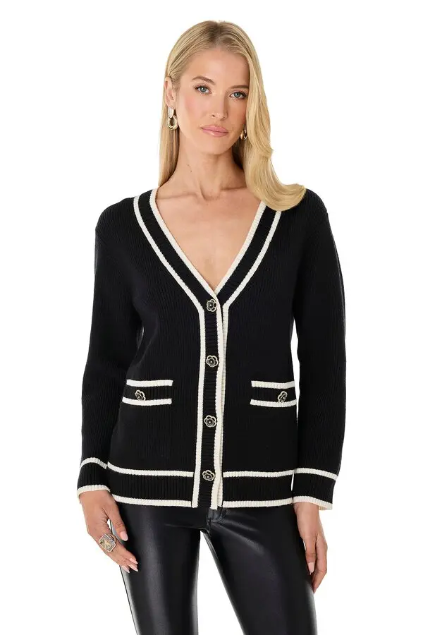 THE NOLI SHOP Devin Rose Contrast Cardigan - Black