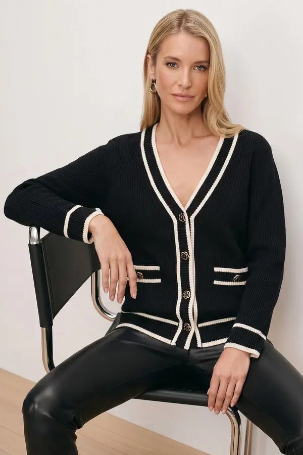 THE NOLI SHOP Devin Rose Contrast Cardigan - Black