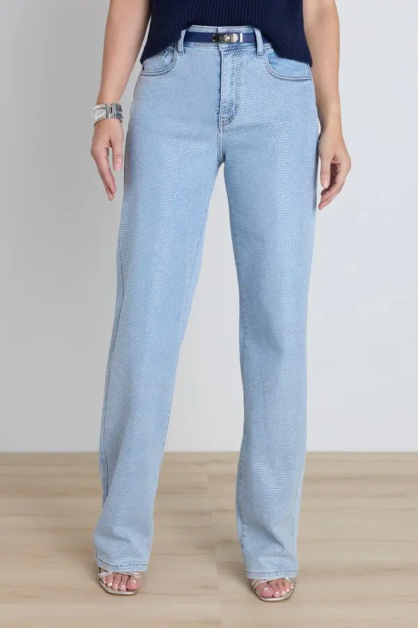 THE NOLI SHOP Brynn Crystal Wide Leg Jeans - Medium Blue