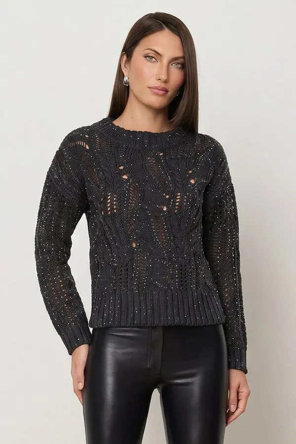 THE NOLI SHOP Elea Crystal Knit Sweater - Black