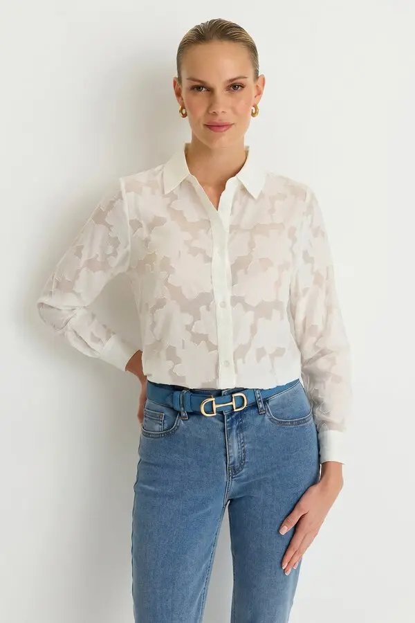 THE NOLI SHOP Stelle Lace Button-up Shirt - White