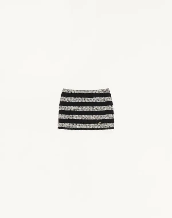 Valentino Garavani Maxi Stripe Tweed Mini Skirt - Ivory/black