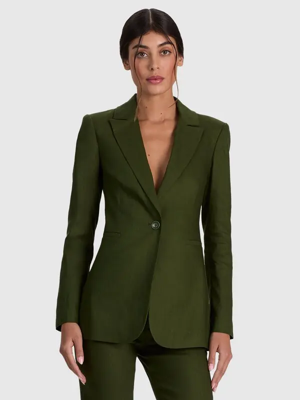 Alice + Olivia Breann Linen Blazer - Dark Fern