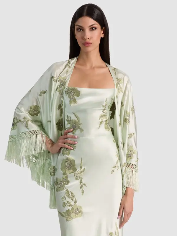 Alice + Olivia Marlene Shawl Scarf - Green Lily/multi