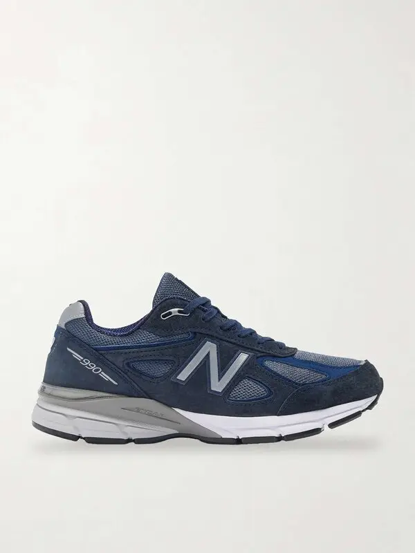 NEW BALANCE 990v4 Suede-trimmed Mesh Sneakers - Navy