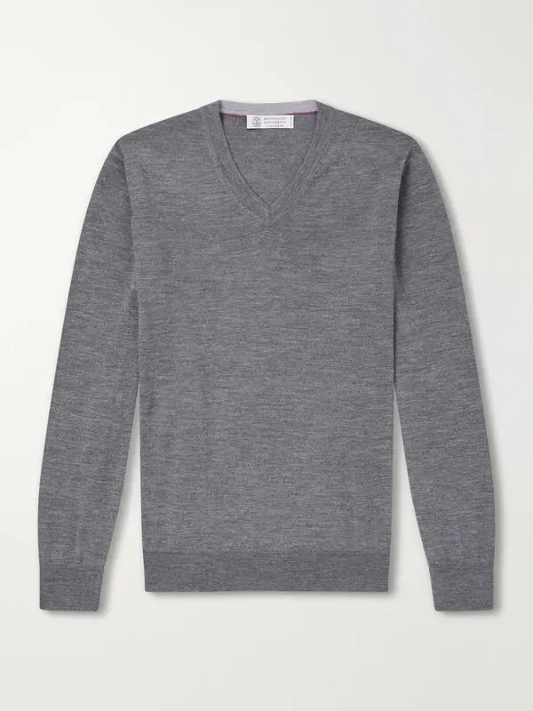 Brunello Cucinelli Wool And Cashmere-blend V-neck Sweater - Gray
