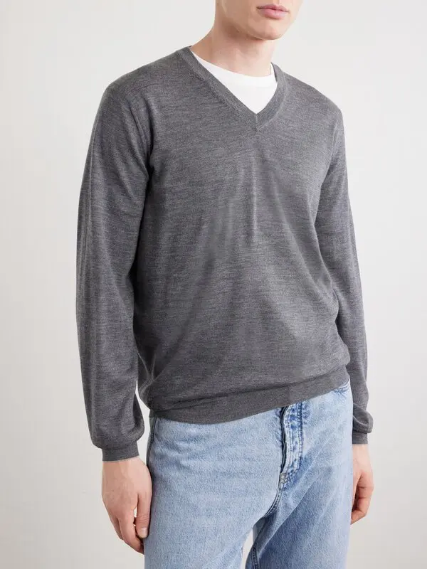 Brunello Cucinelli Wool And Cashmere-blend V-neck Sweater - Gray