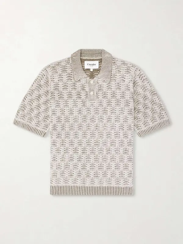CORRIDOR Open-knit Pima Cotton Polo Shirt - Gray