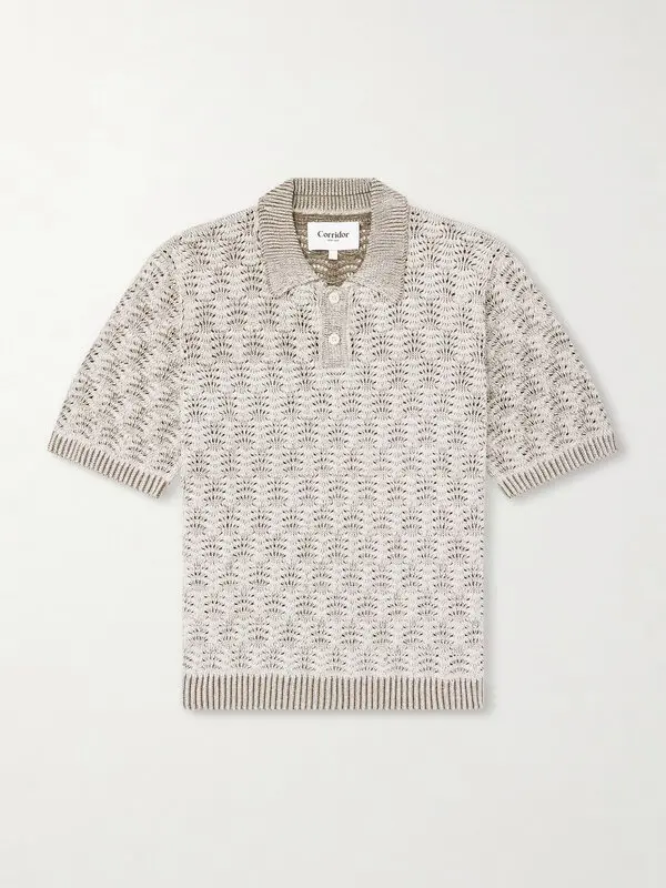 CORRIDOR Open-knit Pima Cotton Polo Shirt - Gray