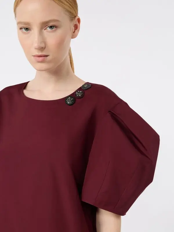 Max Mara Cotton Poplin Short Dress With Embellished Neckline