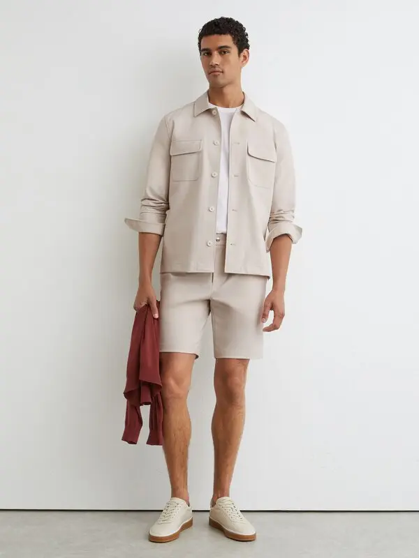 REISS Technical Stretch Shorts - Stone