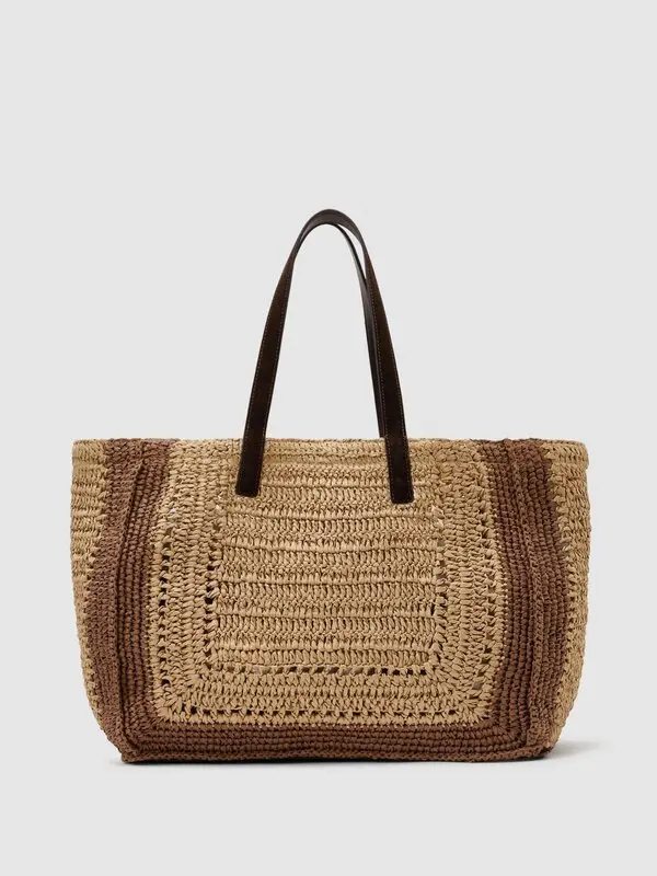 REISS Rosie Raffia-effect Zebra-print Tote Bag