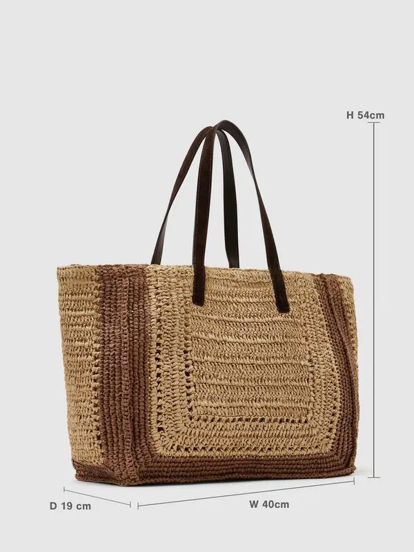 REISS Rosie Raffia-effect Zebra-print Tote Bag