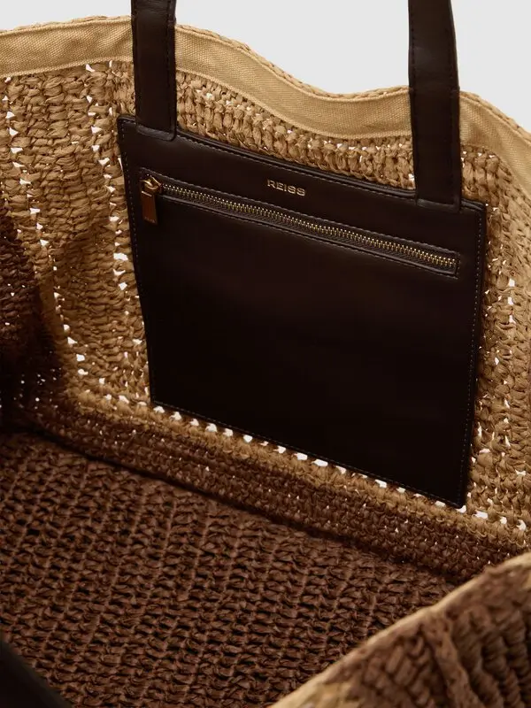 REISS Rosie Raffia-effect Zebra-print Tote Bag