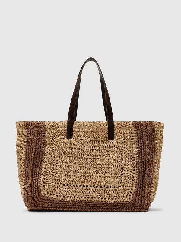 REISS Rosie Raffia-effect Zebra-print Tote Bag