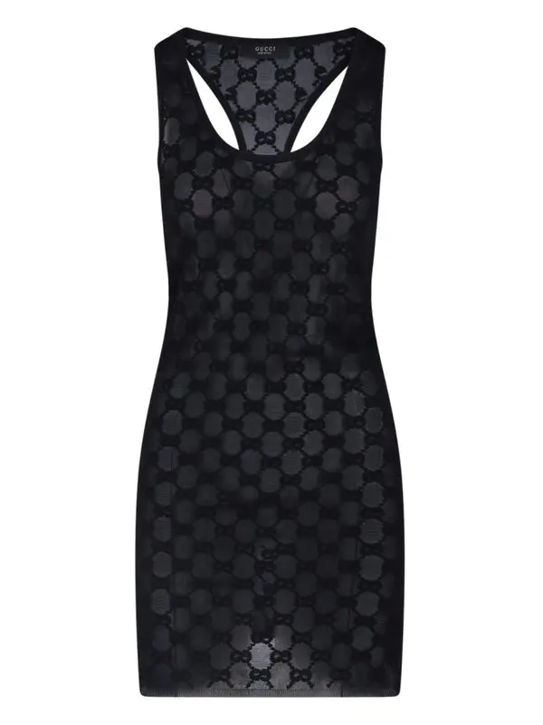 Gucci Mini Dress In Viscose Crêpe With Logo Embroidery - Black