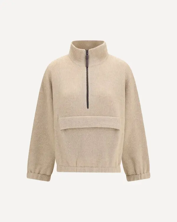 Brunello Cucinelli Cashere Half-zip Sweater Feale - Beige