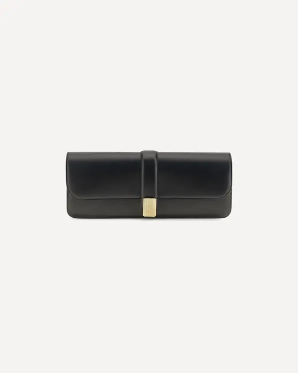 Khaite Blake Clutch In Box Calf Leather With Gold-tone Clasp - Black
