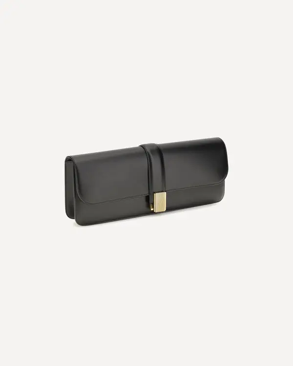Khaite Blake Clutch In Box Calf Leather With Gold-tone Clasp - Black