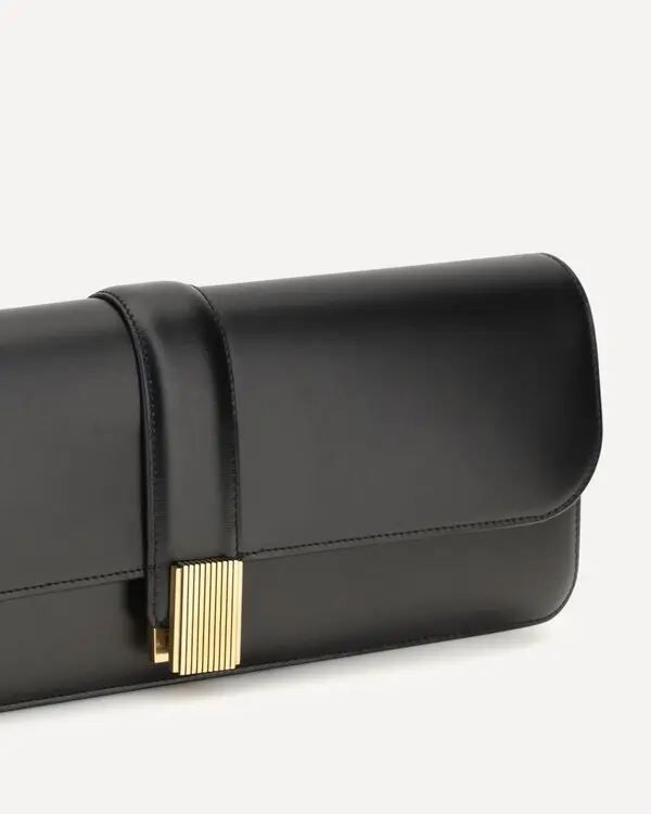 Khaite Blake Clutch In Box Calf Leather With Gold-tone Clasp - Black