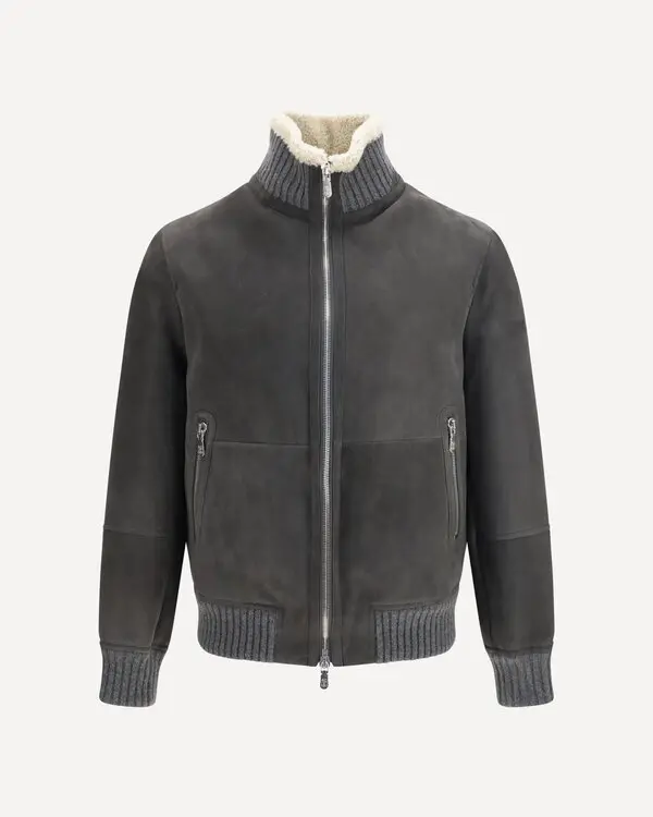 Brunello Cucinelli Shearling Zip-up High Neck Jacket