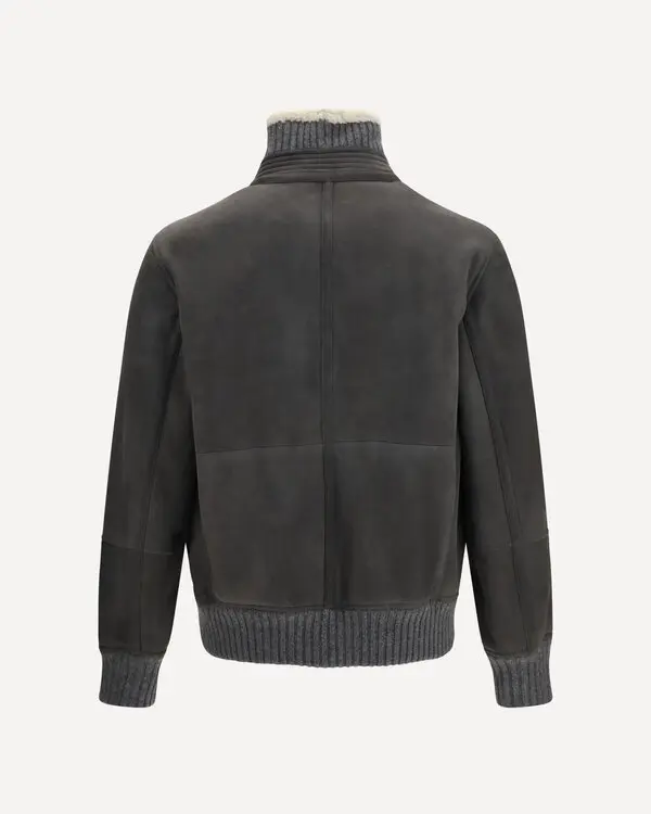 Brunello Cucinelli Shearling Zip-up High Neck Jacket