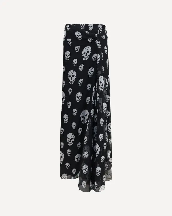 Alexander McQueen Draped Long Skull Skirt - Black