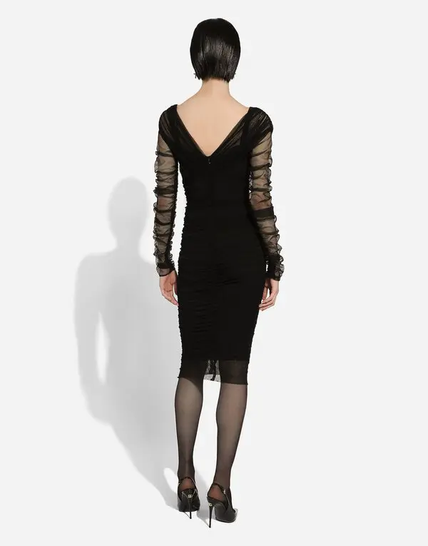 Dolce & Gabbana Draped Cotton Tulle Midi Dress