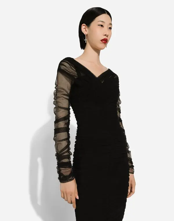 Dolce & Gabbana Draped Cotton Tulle Midi Dress