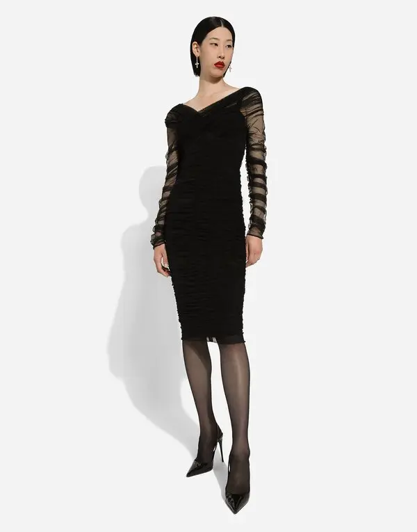 Dolce & Gabbana Draped Cotton Tulle Midi Dress