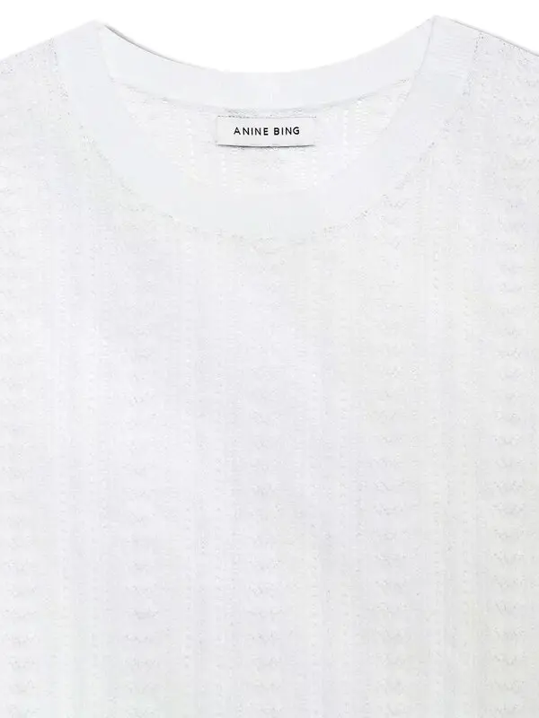 ANINE BING Moni Crop Tank In Open Knit With Lace Detailing