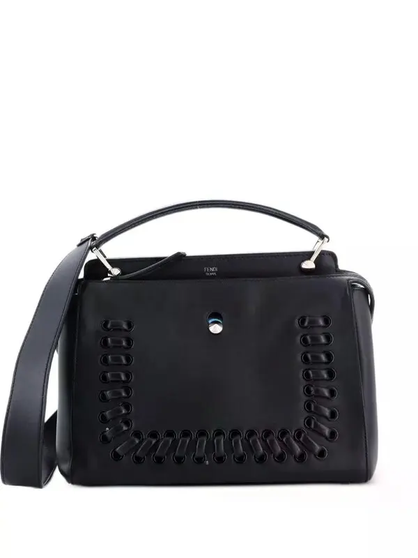 Fendi Dotcom Convertible Whipstitch Leather Satchel - Black