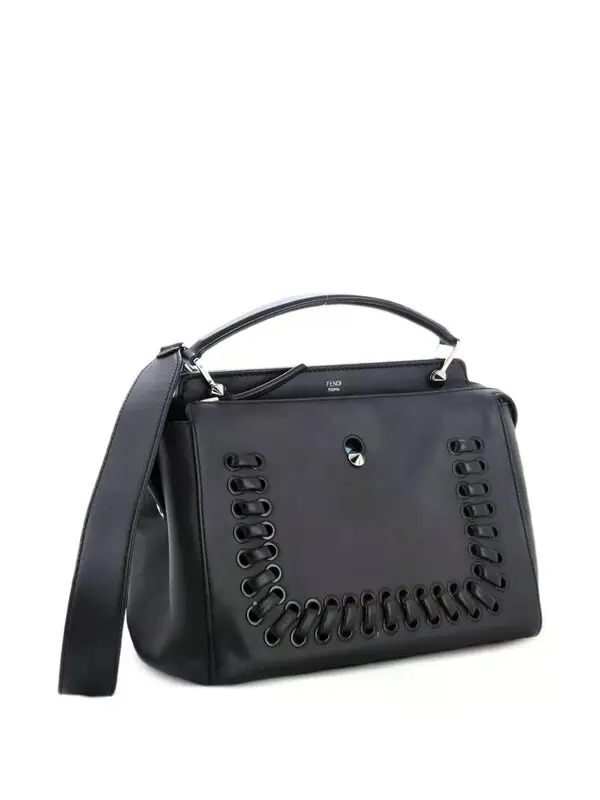 Fendi Dotcom Convertible Whipstitch Leather Satchel - Black