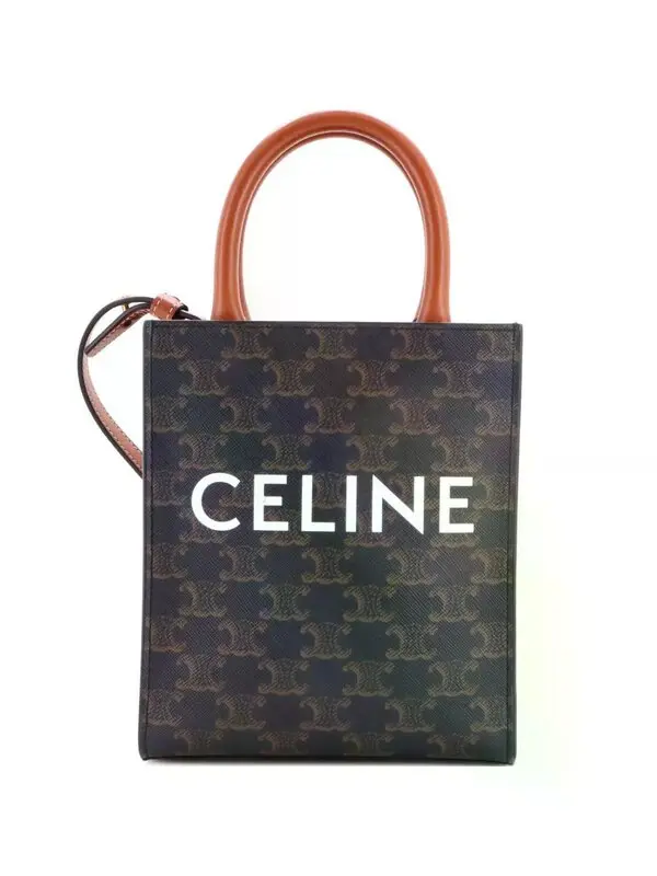 Celine Vertical Cabas Tote Triomphe Coated Canvas Mini Satchel - Brown
