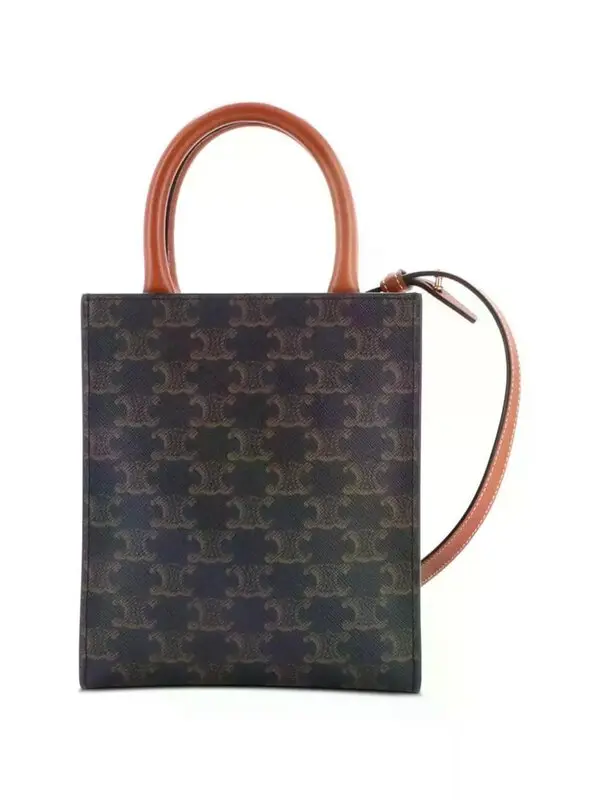 Celine Vertical Cabas Tote Triomphe Coated Canvas Mini Satchel - Brown