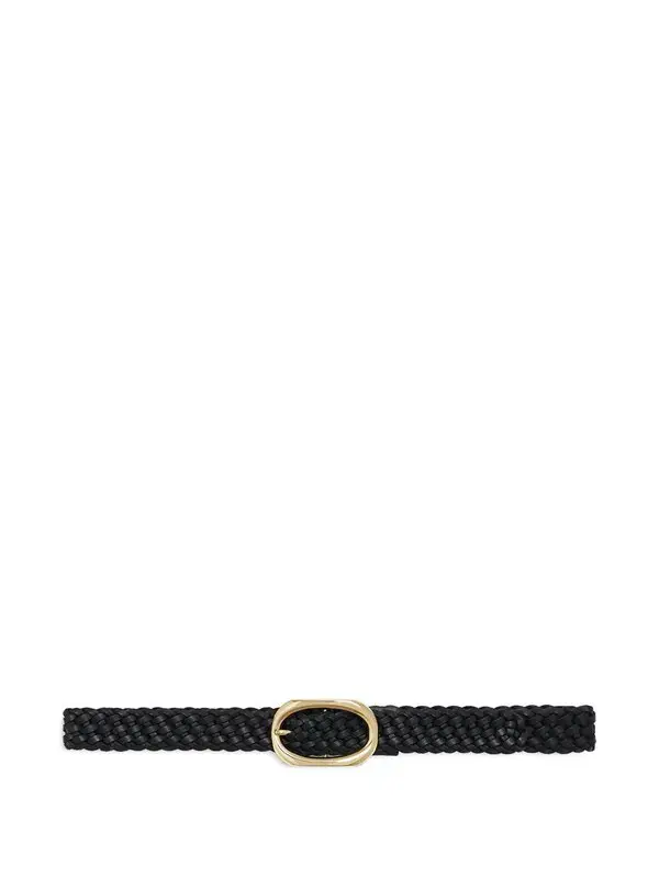 ANINE BING Braided Leather Belt With Oval Buckle - Black