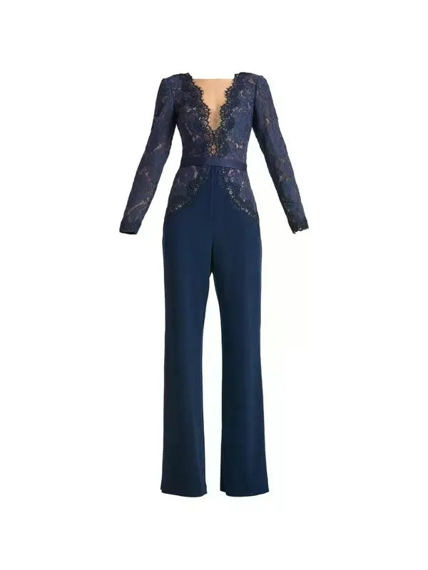 Tadashi Shoji Amaris Lace-panelled Belted Jumpsuit - Blue