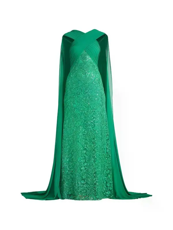 Tadashi Shoji Sequin Embellished Cape Sleeve Dress