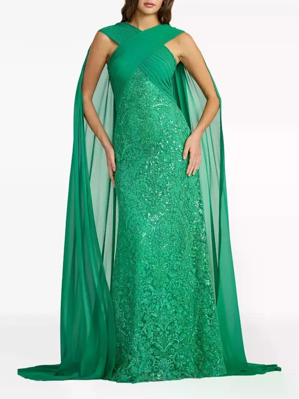 Tadashi Shoji Sequin Embellished Cape Sleeve Dress