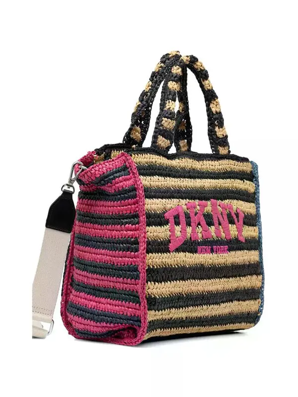 Dkny Striped Logo-embroidered Tote Bag