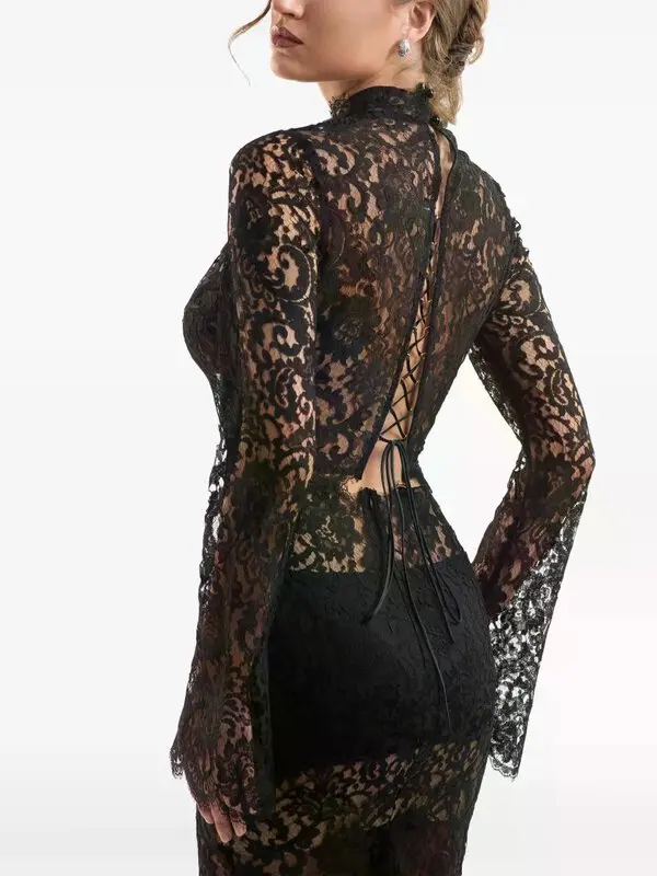 IMROSKA Lace-up Floral-lace Blouse
