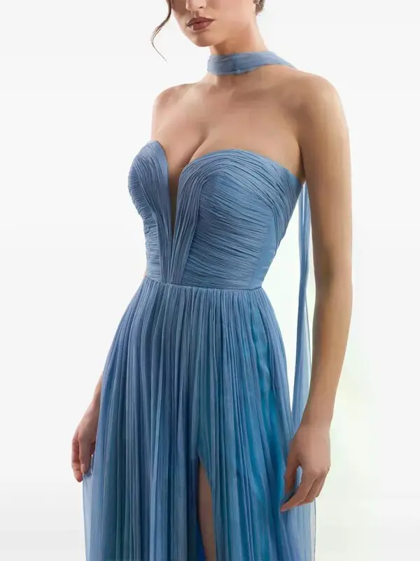 IMROSKA Iris Pleated Strapless Maxi Dress